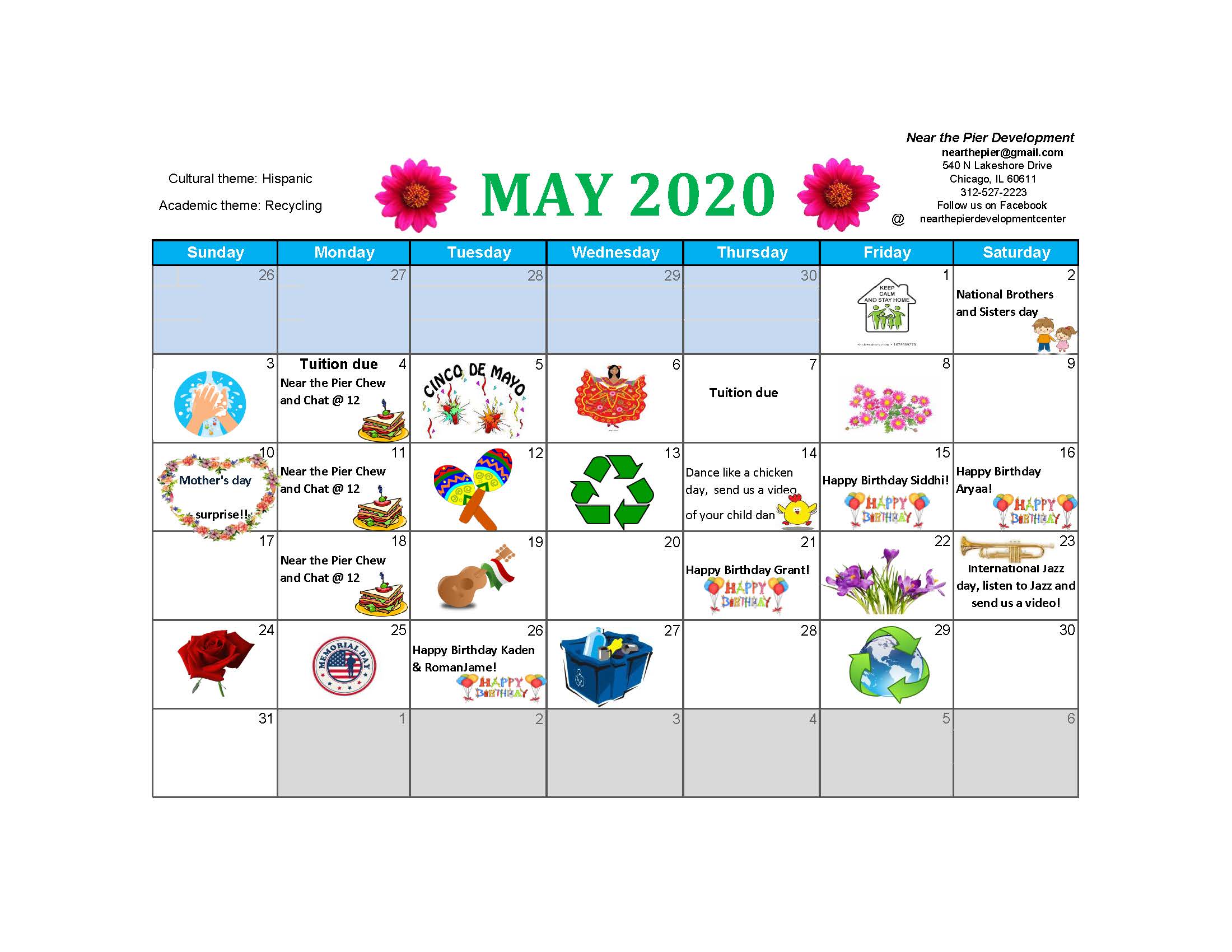 May 2020 Calendar – The Premier Child Care Centers | Near The Pier ...
